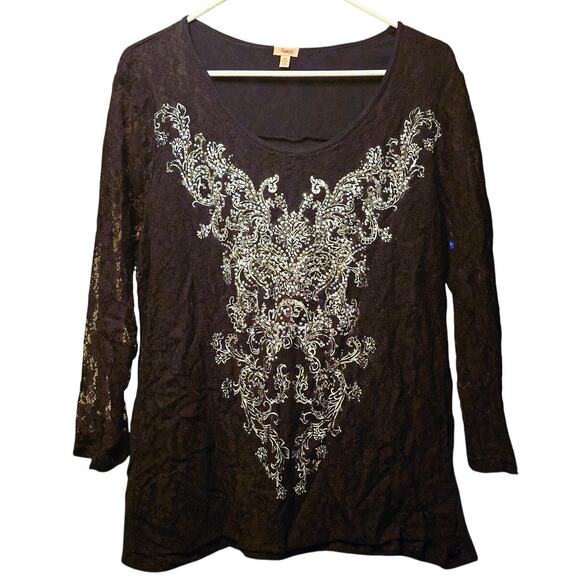 Reba | Tops | Reba Lace And Bling Long Sleeve Shirt Size Xl | Poshmark